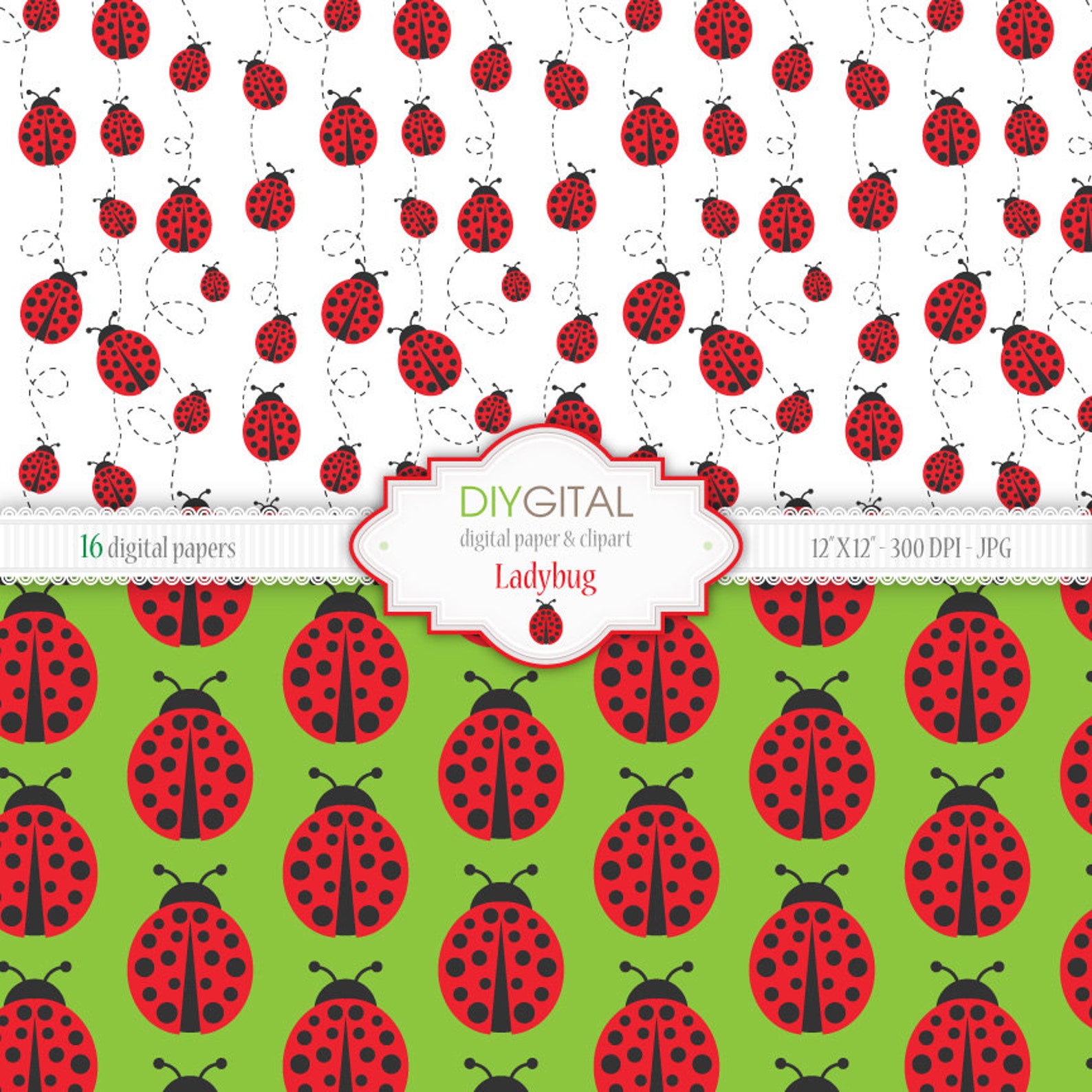 Ladybug Digital Paper Set 16 High Quality Printable Digital - Etsy
