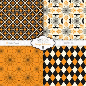 Orange and Black Halloween Digital Paper Set 16 Vintage - Etsy