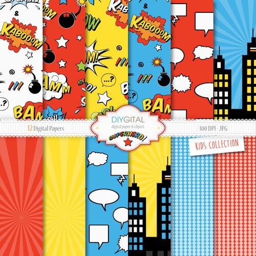 Superhero Digital Paper Comics Super Hero Cartoons Comic - Etsy