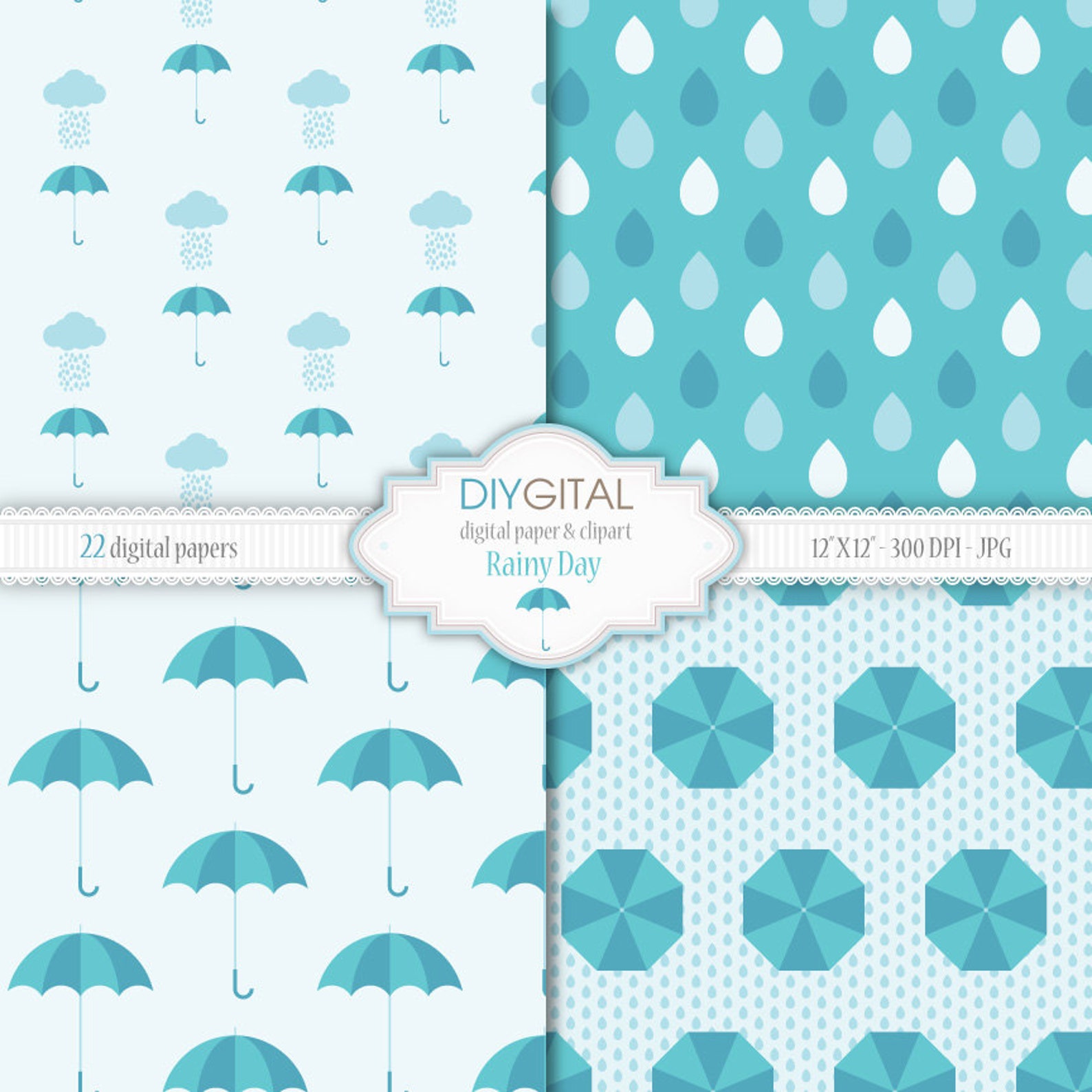 Rainy Day Digital Paper Set 22 High Quality Printable | Etsy