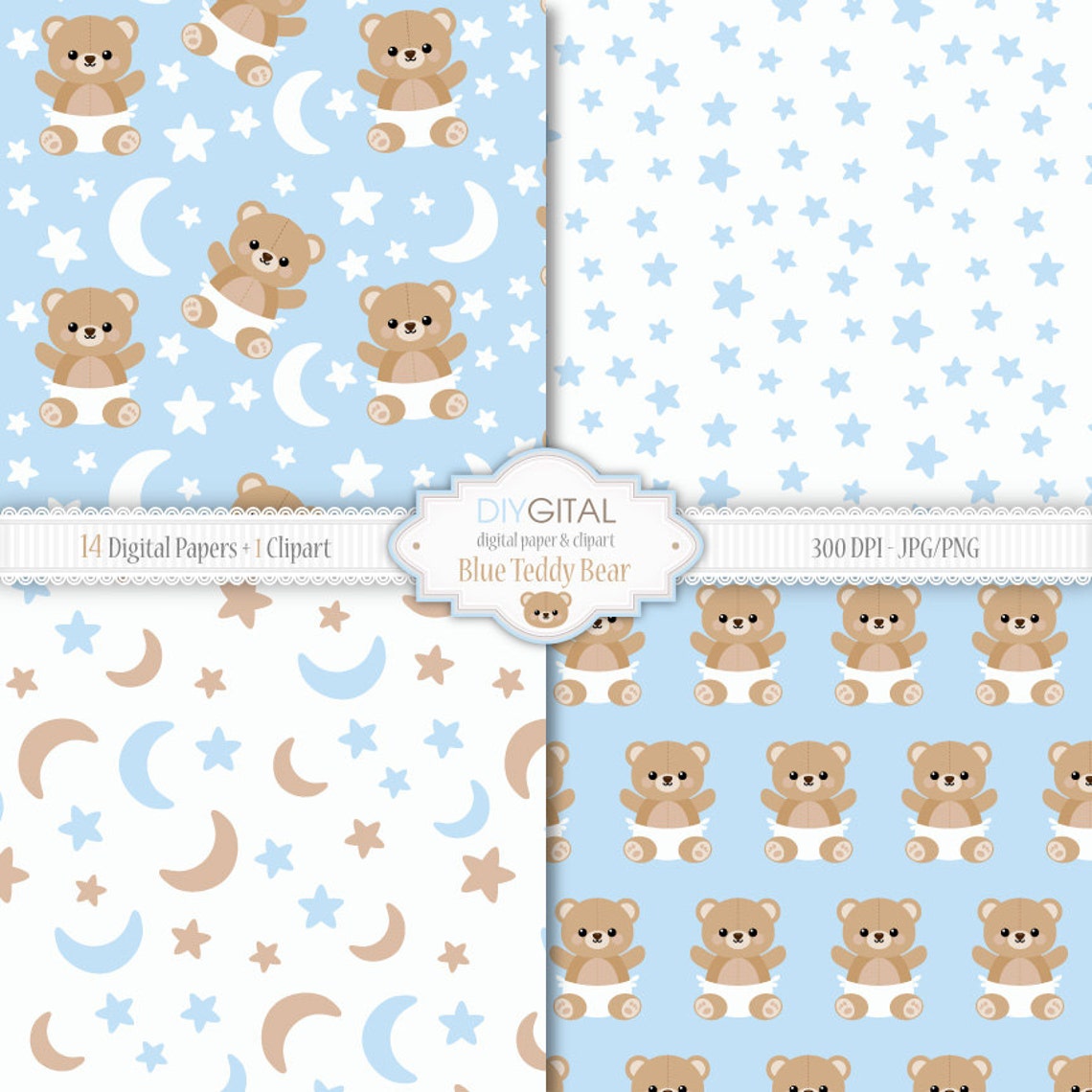 Azul osito Digital papel Set oso Clipart incluido orígenes - Etsy España