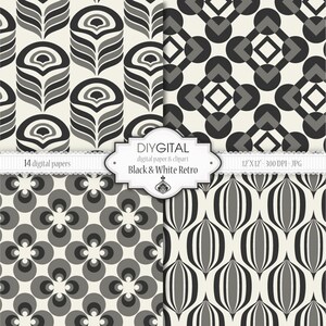 Black & White Retro Digital Papers Retro Patterns 14 - Etsy