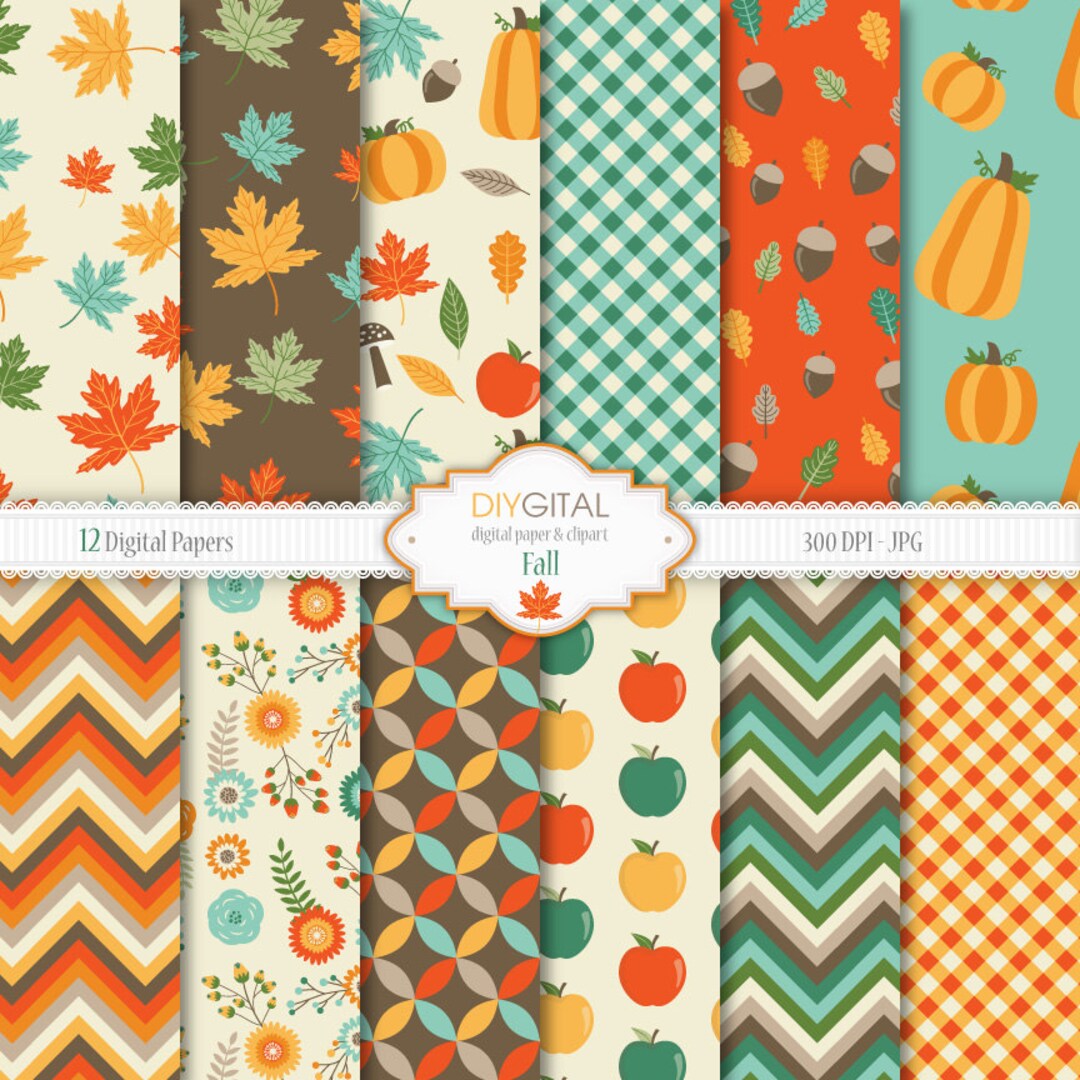 Fall Digital Paper Set 12 Autumn Digital Papers With Acorns, Maple ...