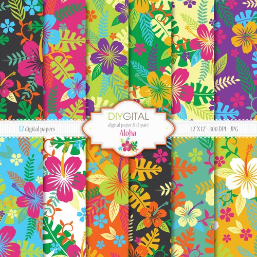 Summer Digital Paper Set With Hibiscus Flowers Clip Arts - Etsy