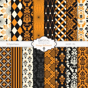 Orange and Black Halloween Digital Paper Set 16 Vintage - Etsy