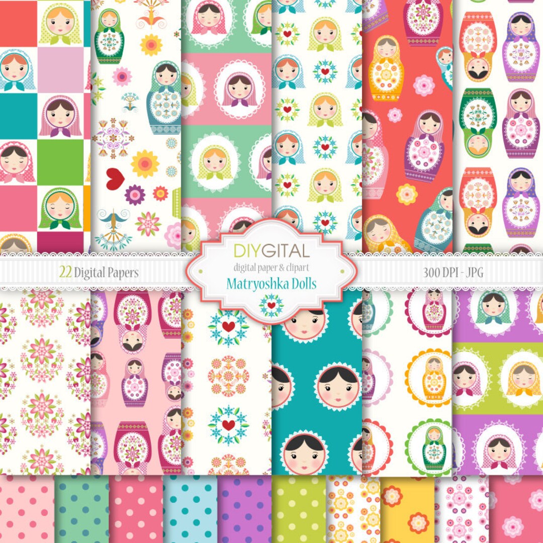 Matryoshka-babushka-russian Dolls Digital Paper Set 22 High Quality ...