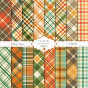 Fall Plaids Digital Paper, 16 Autumn Digital Papers, Thanksgiving ...