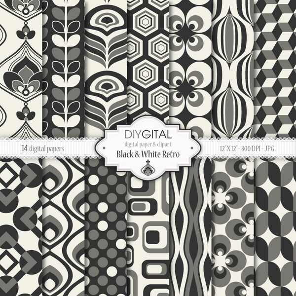 Retro Digital Papers - Etsy