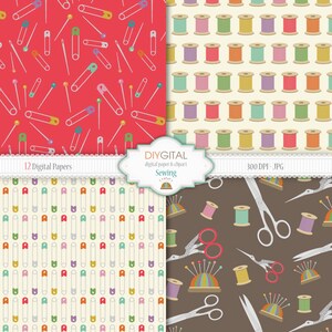Sewing Digital Paper Set Set 12 Digital Papers Vintage - Etsy
