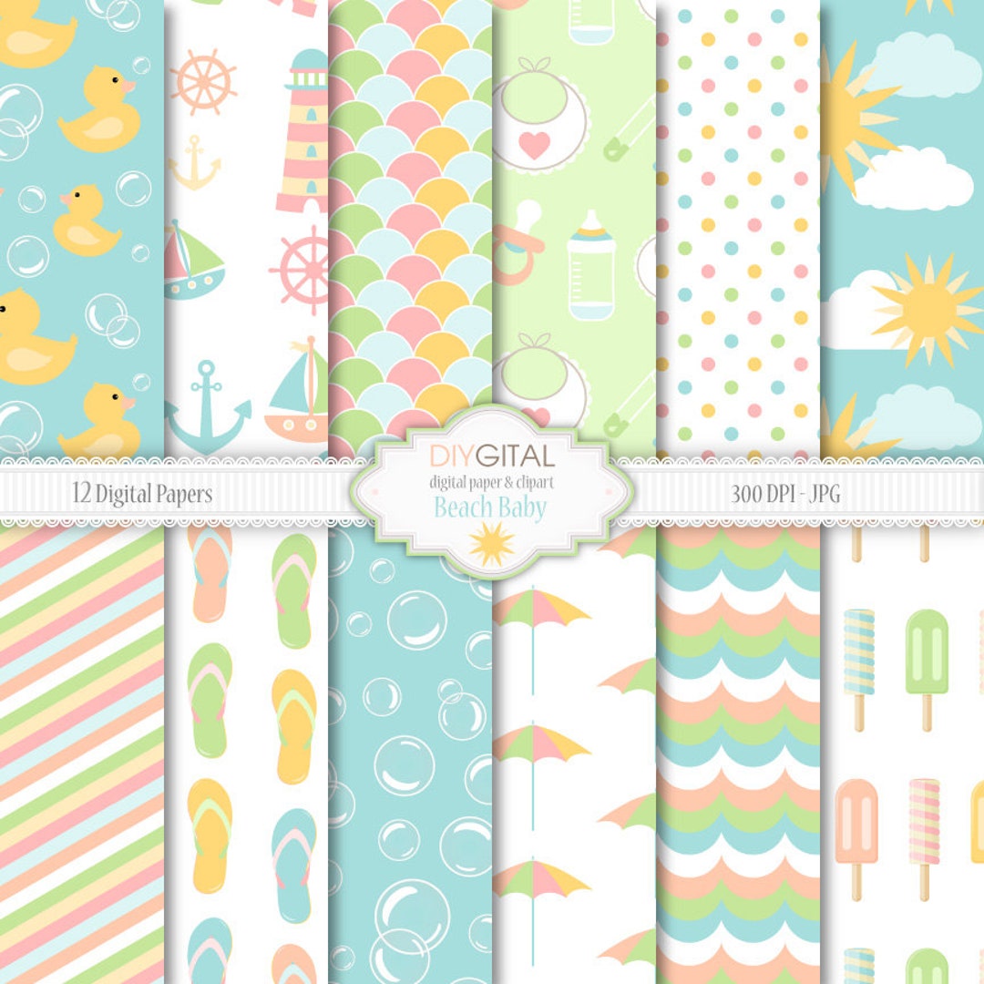 Beach Baby Digital Paper Set 12 Summer Digital Papers Beach - Etsy