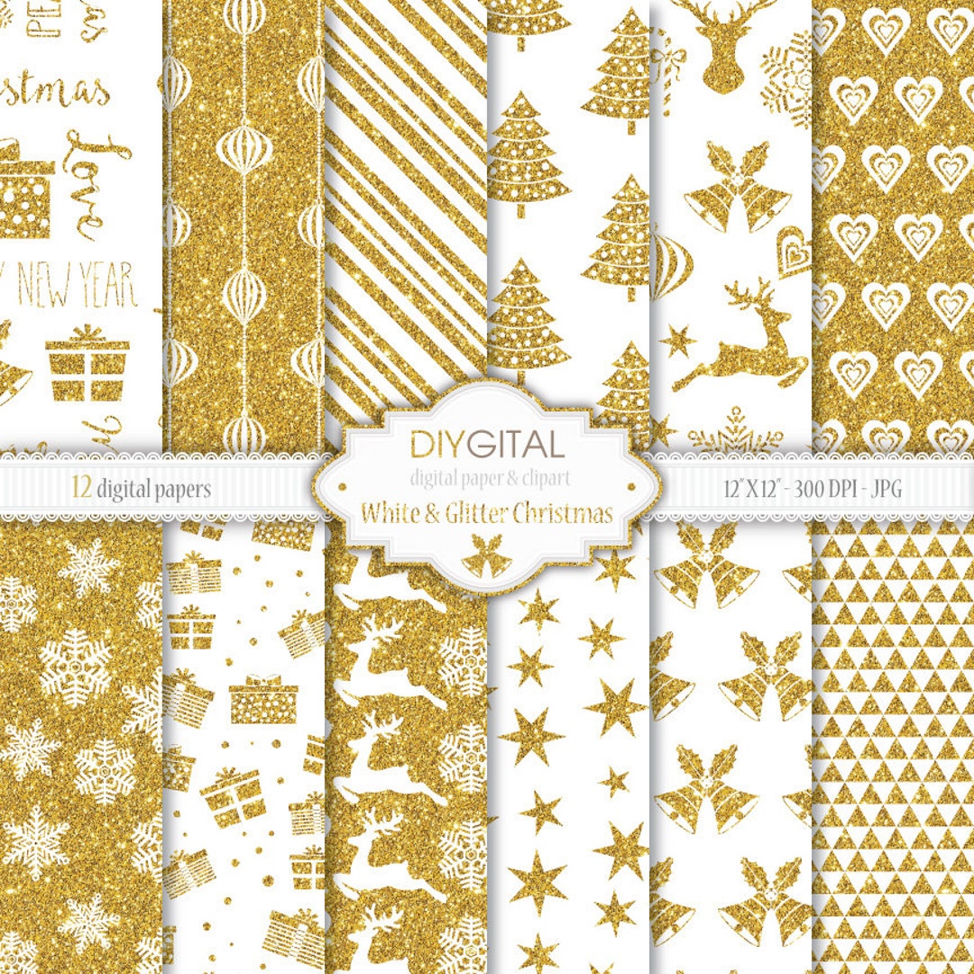 White and Glitter Christmas Digital Papers With Christmas - Etsy