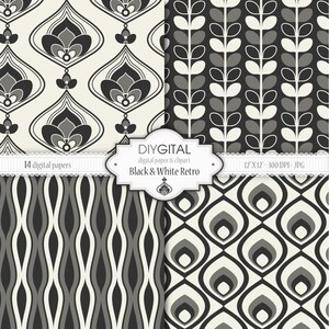 Black & White Retro Digital Papers Retro Patterns 14 - Etsy