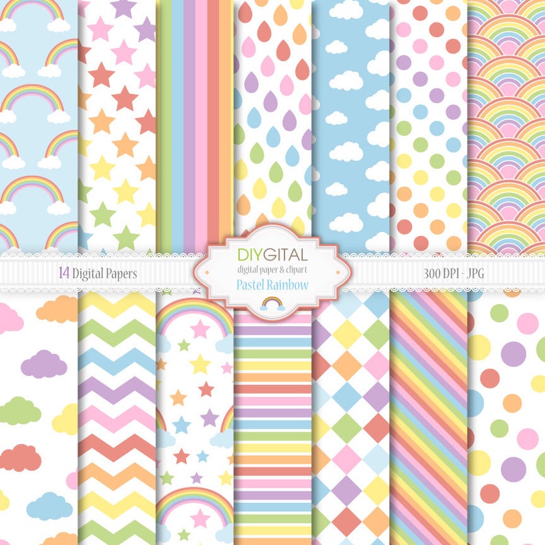 Pastel Rainbow Digital Paper Set 14 Digital Papers With - Etsy