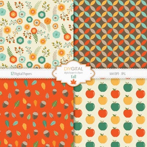 Fall Digital Paper Set 12 Autumn Digital Papers With Acorns, Maple ...