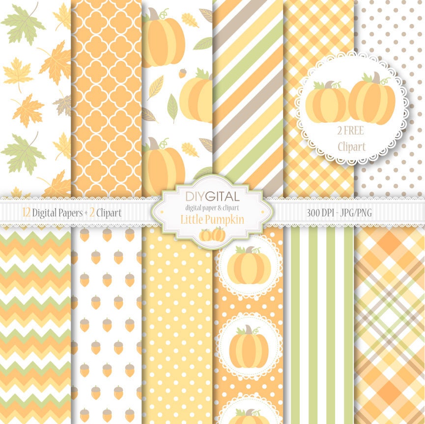 Little Pumpkin 12 orange and yellow digital papers pumpkin | Etsy