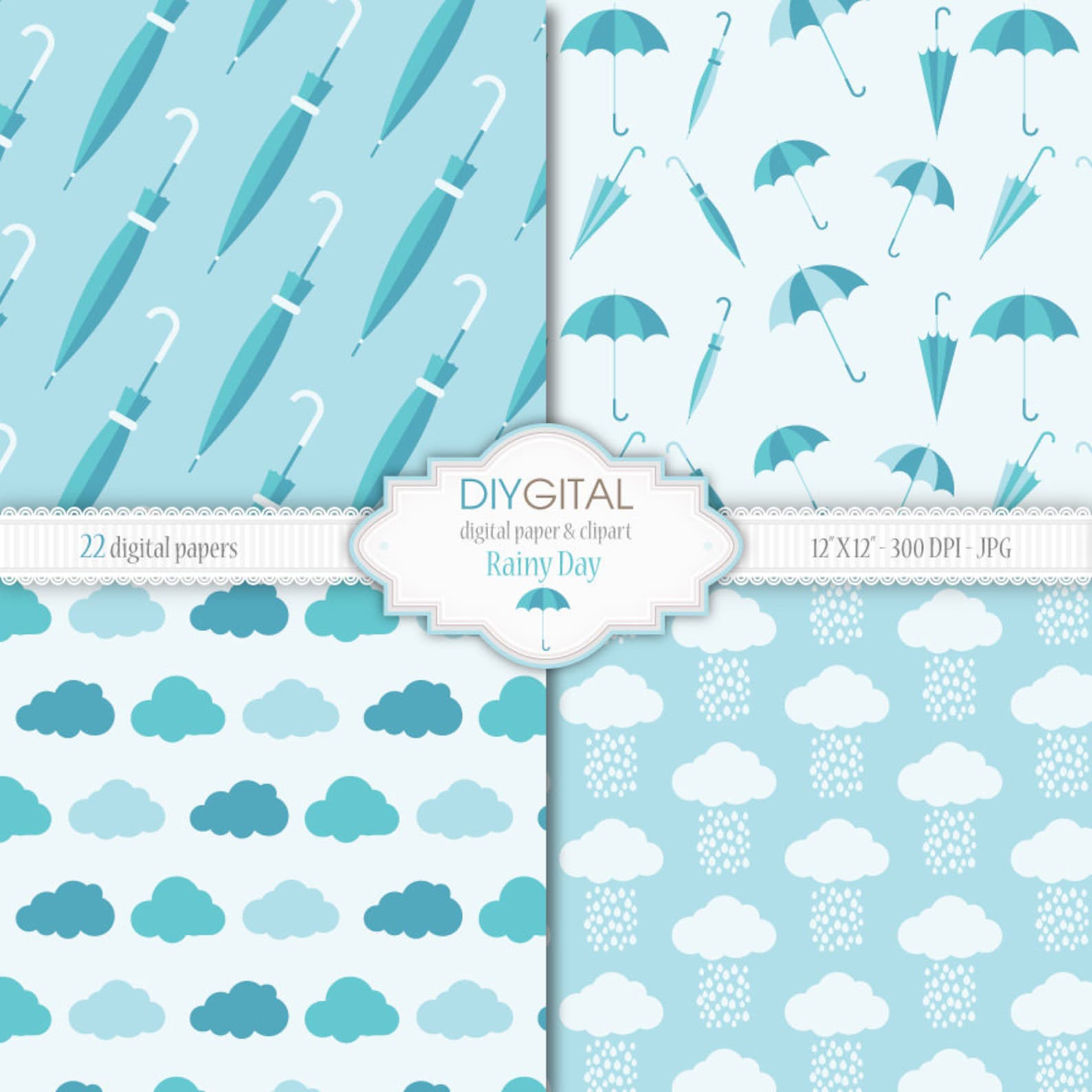 Rainy Day Digital Paper Set 22 High Quality Printable | Etsy