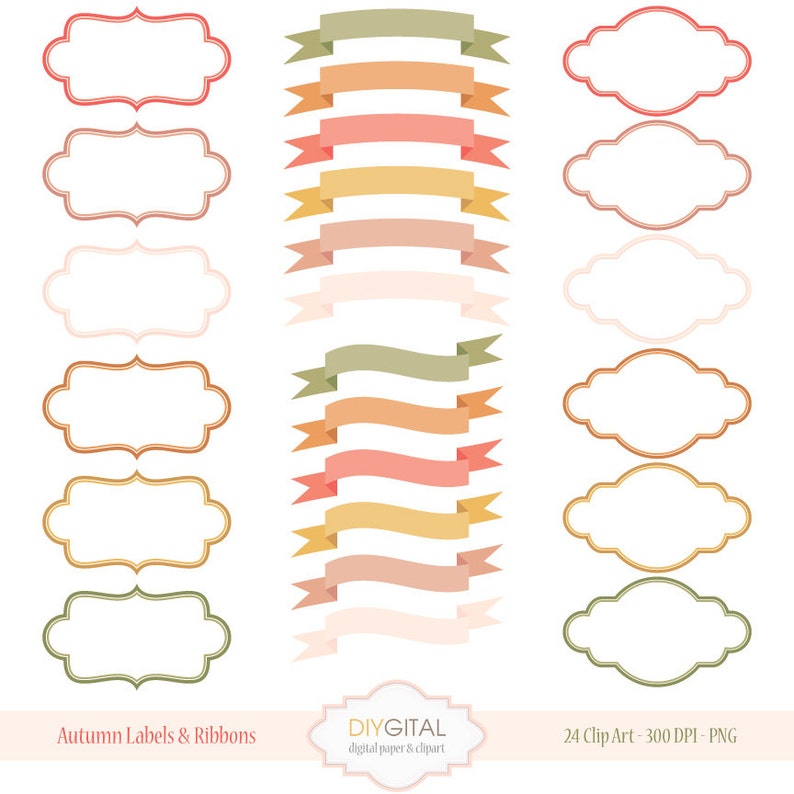 Autumn Labels & Ribbonsclip Art Set 24 Printable Cliparts - Etsy
