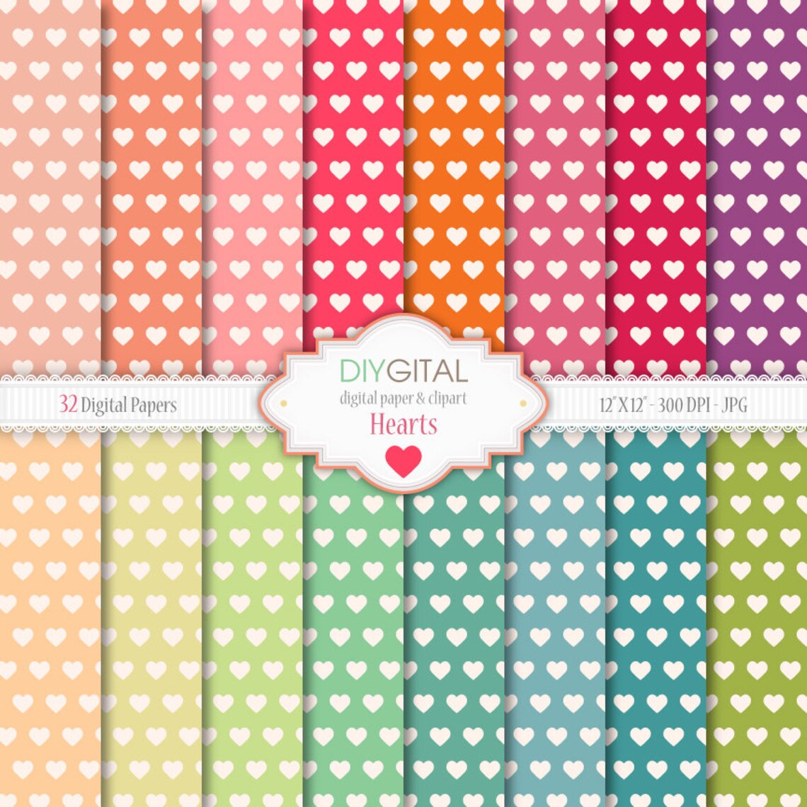 Hearts Digital Paper Set Valentines Day Digital Paper 32 - Etsy