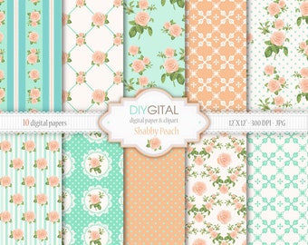 Shabby Floral Digital Paper Pack. Cottage Chic Scrapbooking - Etsy