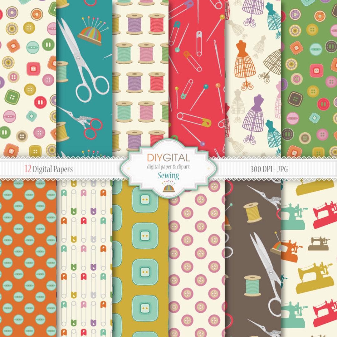 Sewing Digital Paper Set Set 12 Digital Papers Vintage - Etsy