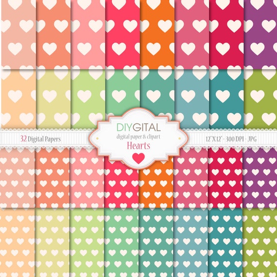 Hearts Digital Paper Set Valentines Day Digital Paper 32 | Etsy