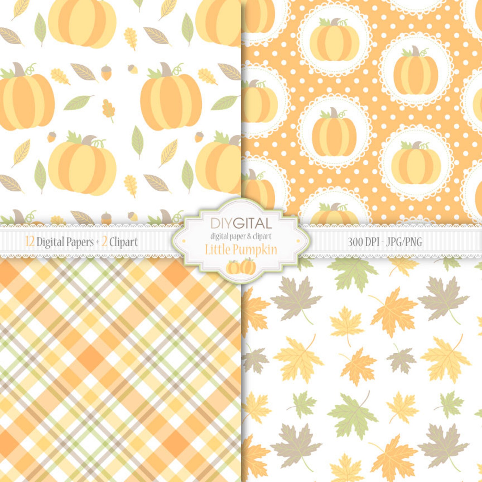 Little Pumpkin 12 Orange and Yellow Digital Papers Pumpkin - Etsy