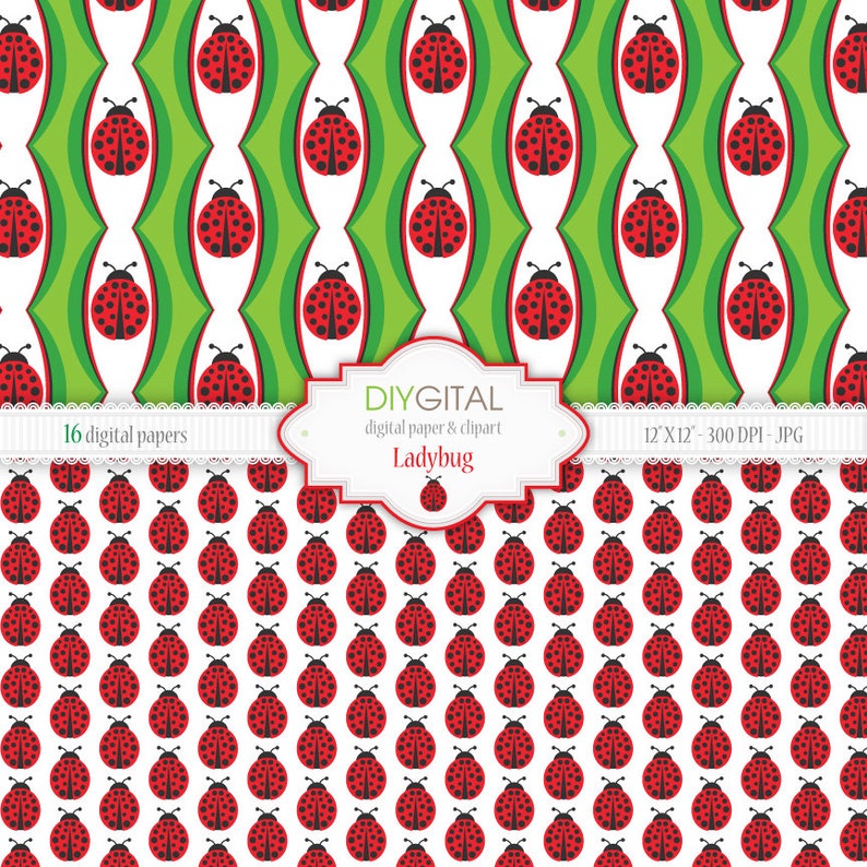 Ladybug Digital Paper Set 16 High Quality Printable Digital | Etsy