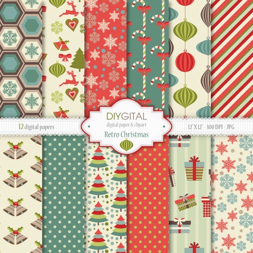 Digital Retro Christmas Papers for Digital Scrapbooking - Etsy