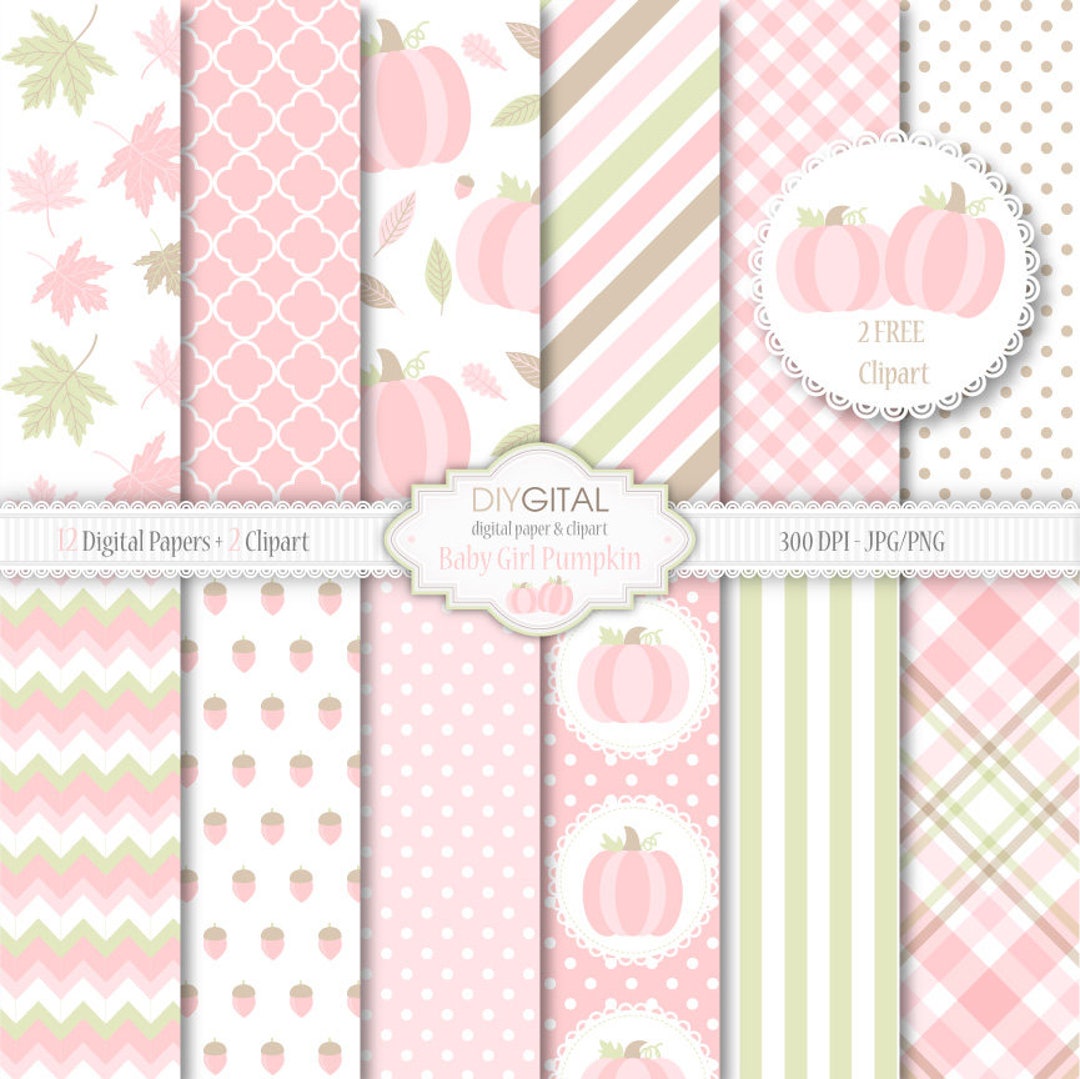 Baby Girl Pumpkin 12 Pink Digital Papers With Pumpkins - Etsy