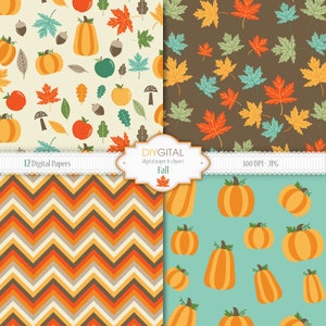 Fall Digital Paper Set 12 Autumn Digital Papers With Acorns, Maple ...