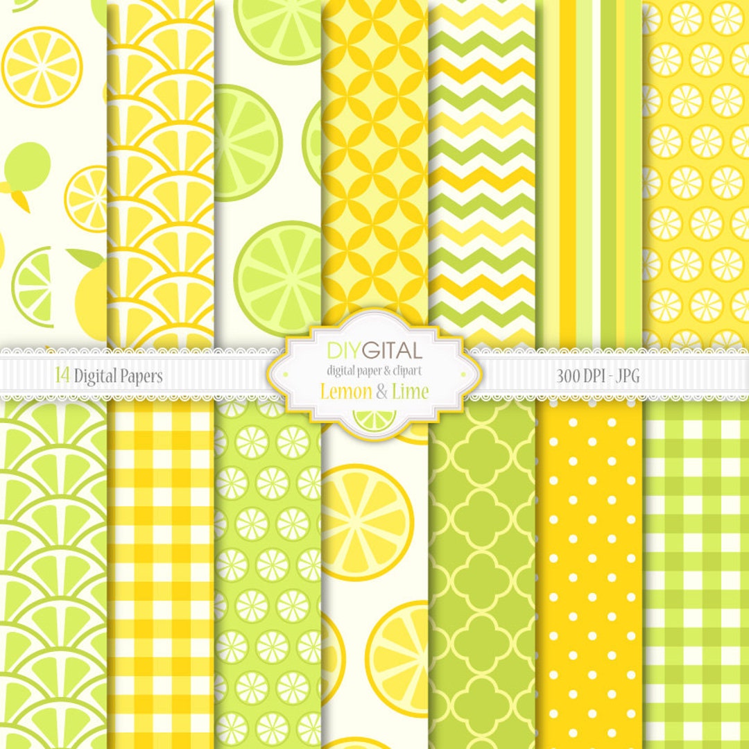 Lemon and Lime Digital Paper Pack 14 Summer Digital Papers With Lemons ...