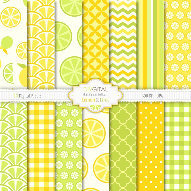 Lemon and Lime Digital Paper Pack 14 Summer Digital Papers - Etsy