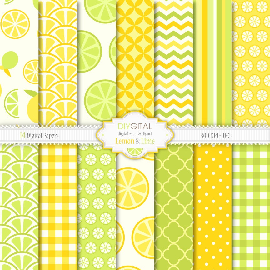 Lemon and Lime Digital Paper Pack 14 Summer Digital Papers - Etsy