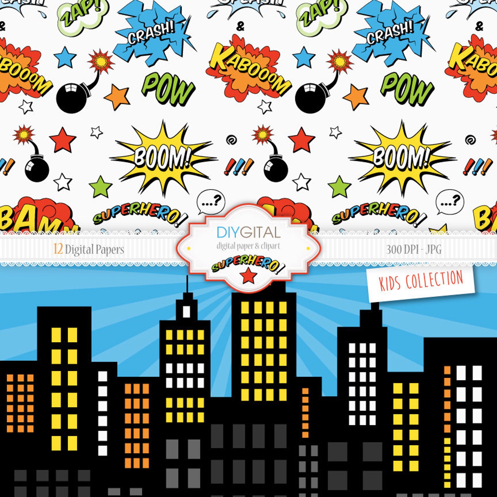 Super-héros numérique papier Set-12 Super héros numérique - Etsy France