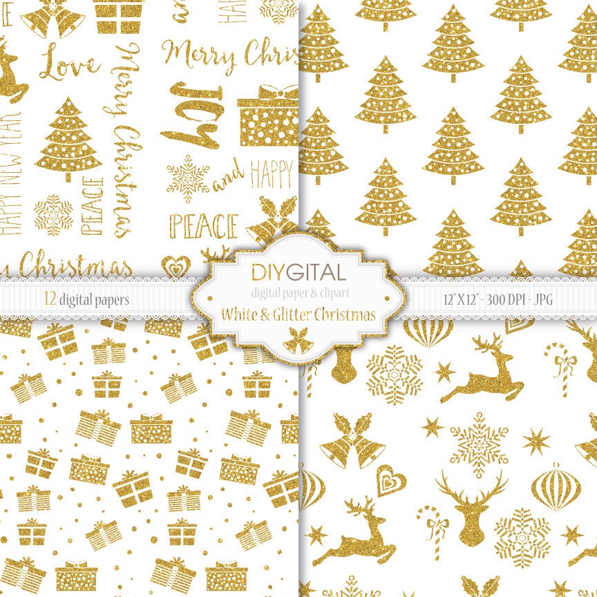 White and Glitter Christmas Digital Papers With Christmas - Etsy