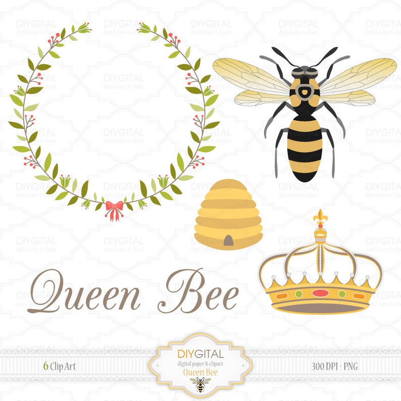 Queen Bee Clip Art Set 6 Printable Cliparts for - Etsy