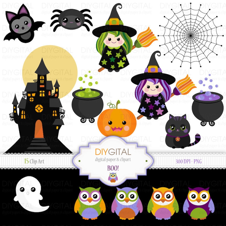 BOO Halloween Clip Art Set 15 Printable Cliparts for - Etsy UK