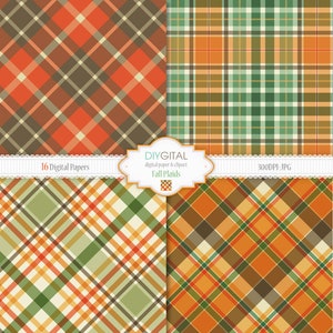 Fall Plaids Digital Paper, 16 Autumn Digital Papers, Thanksgiving ...