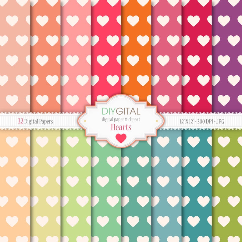 Hearts Digital Paper Set Valentines Day Digital Paper 32 - Etsy