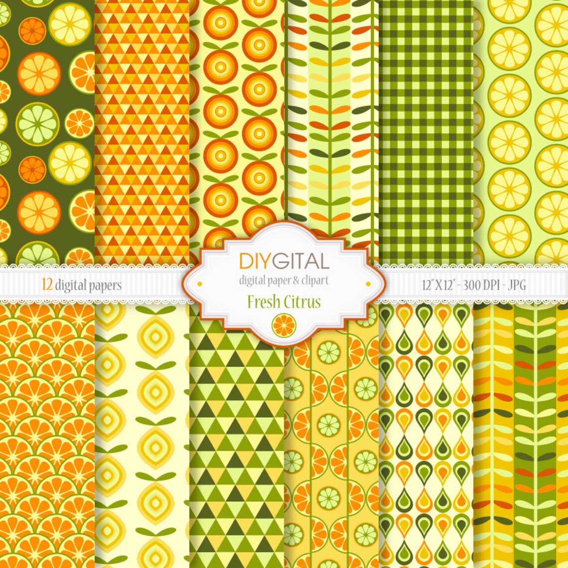 Fresh Citrus Digital Paper Set 12 Printable Digital Papers | Etsy