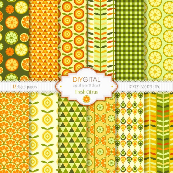 Fresh Citrus Digital Paper Set 12 Printable Digital Papers | Etsy