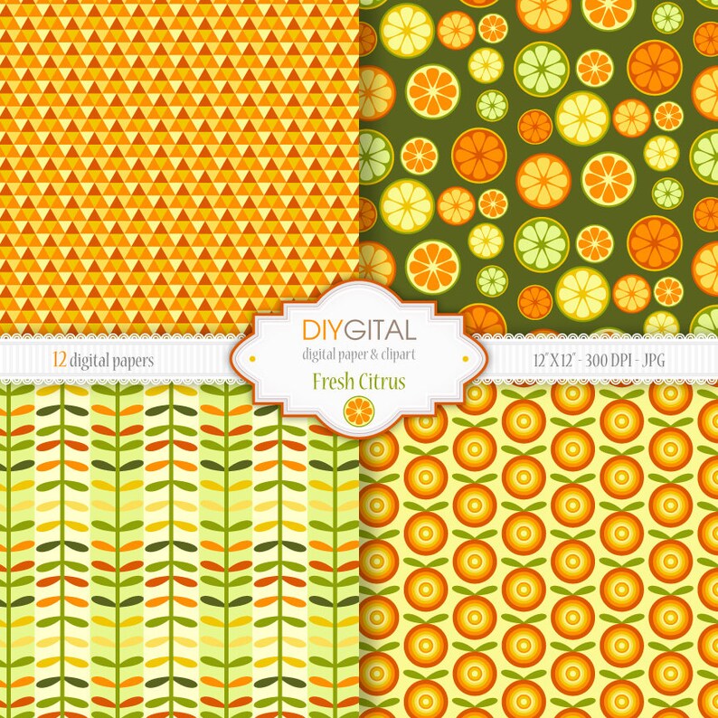 Fresh Citrus Digital Paper Set 12 Printable Digital Papers - Etsy