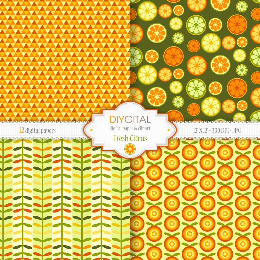 Fresh Citrus Digital Paper Set 12 Printable Digital Papers | Etsy