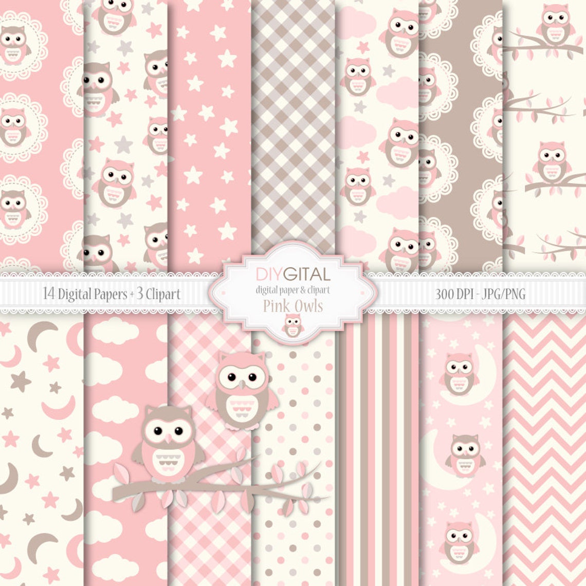 Pink Owls Baby Girl Digital Paper Set-three Clipart - Etsy