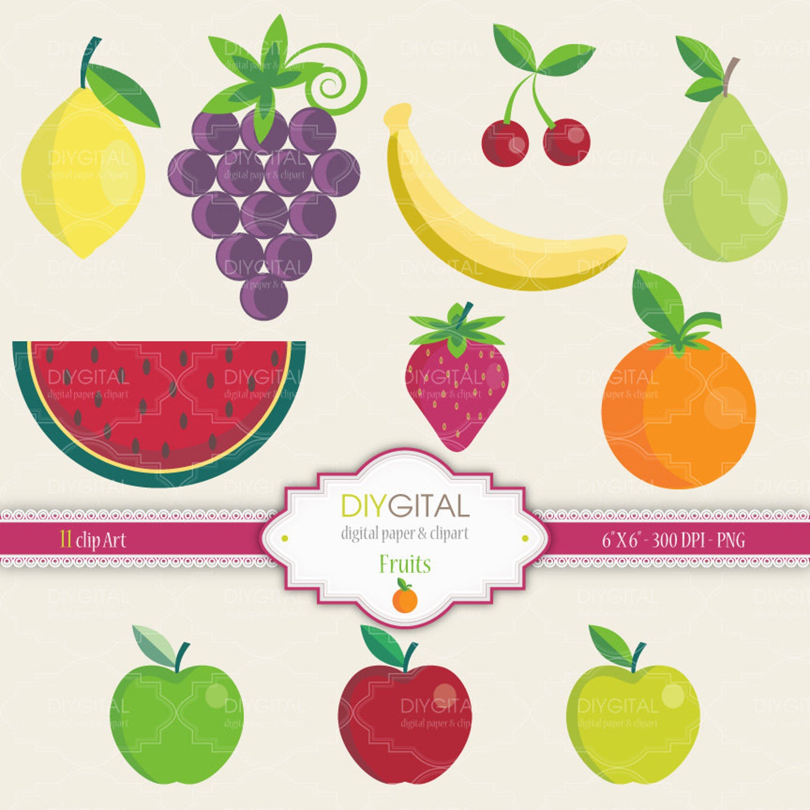 Fruits Clip Art Set 11 Printable Cliparts for Scrapbooking | Etsy