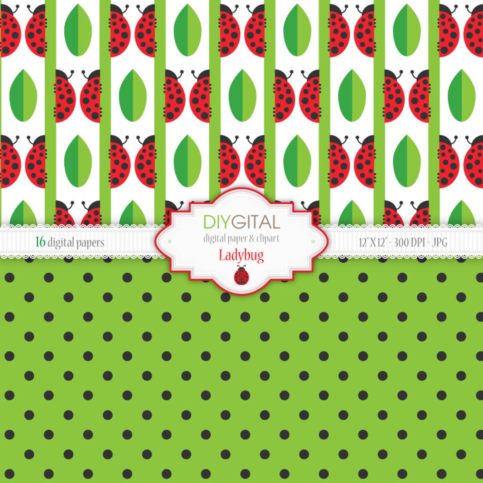 Ladybug Digital Paper Set 16 High Quality Printable Digital | Etsy
