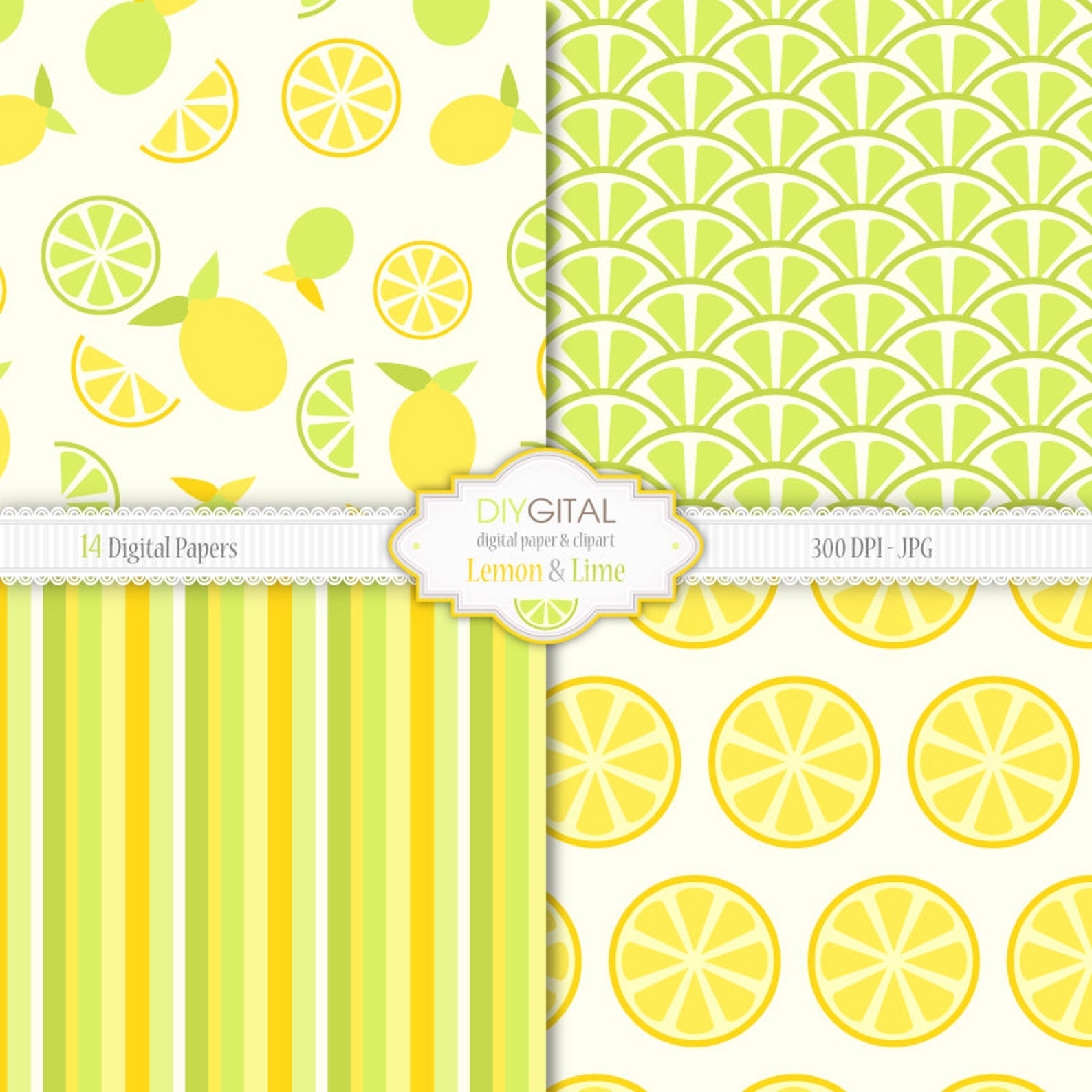 Lemon and Lime Digital Paper Pack 14 Summer Digital Papers - Etsy