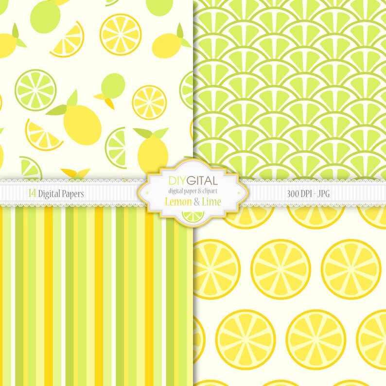 Lemon and Lime Digital Paper Pack 14 Summer Digital Papers - Etsy