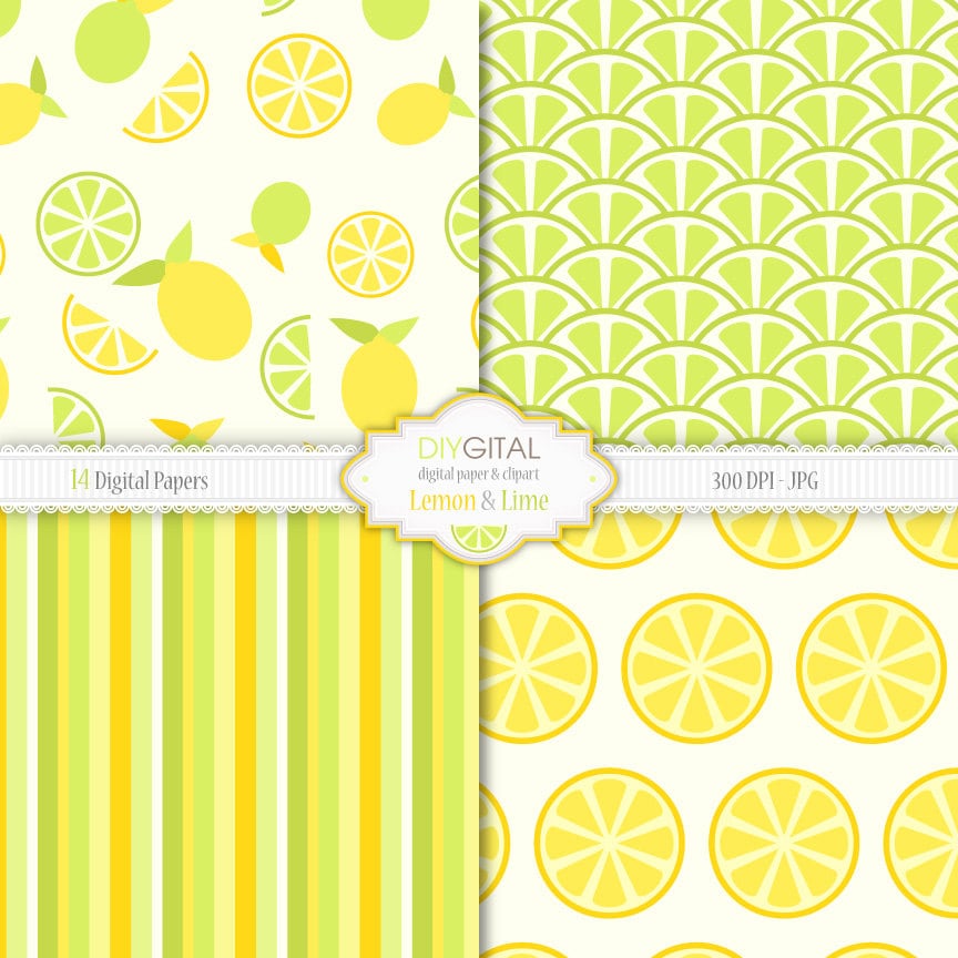 Lemon and Lime Digital Paper Pack 14 Summer Digital Papers - Etsy
