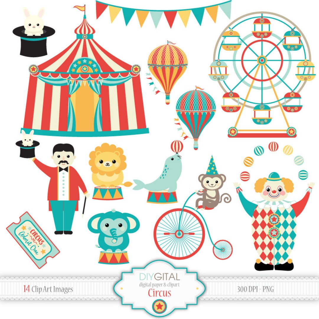 Circus Clip Art Carnival Clipart Clown Lion Elephant - Etsy Canada